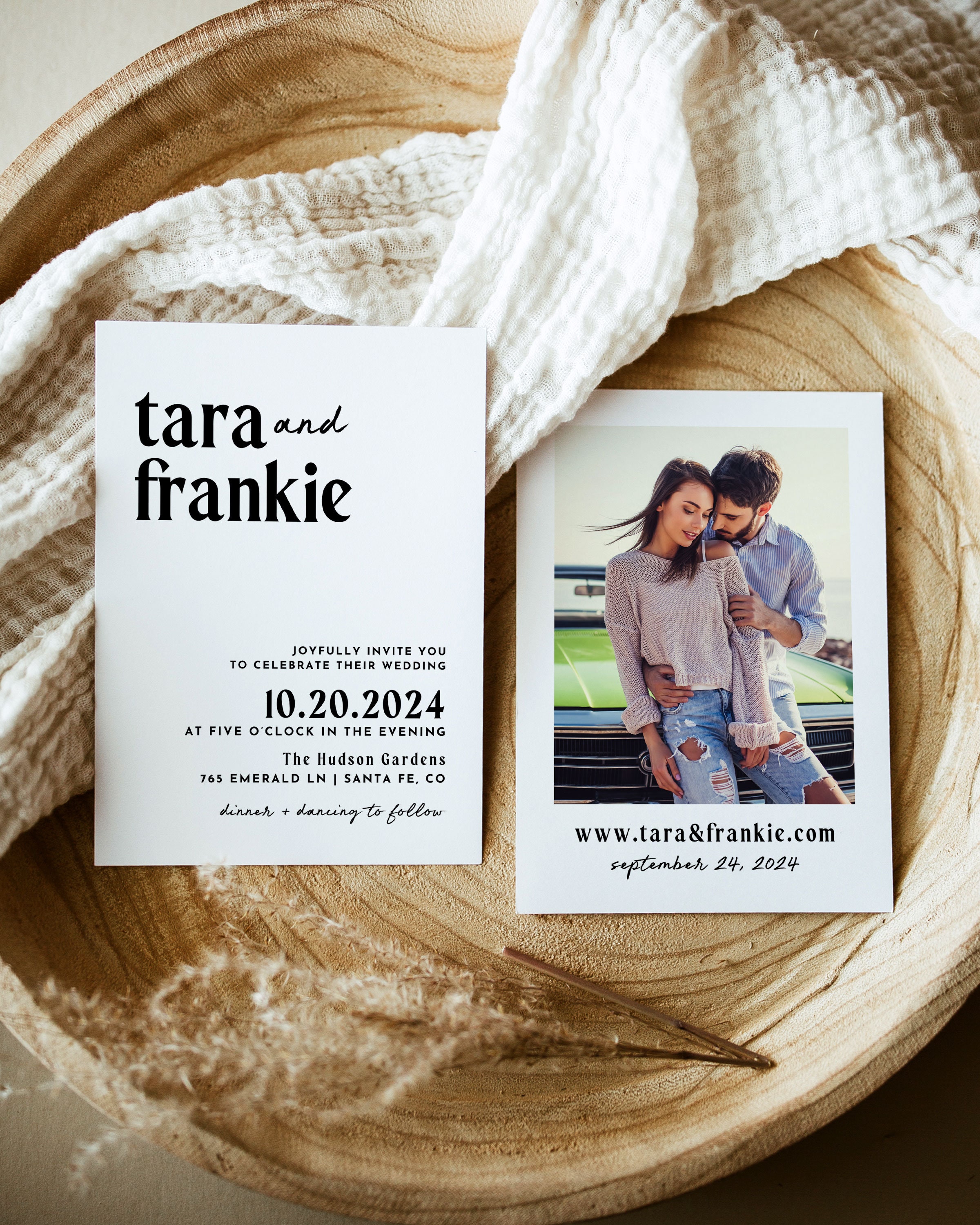 Modern Retro Wedding Invitation Template, DIY Editable Minimalist Photo ...