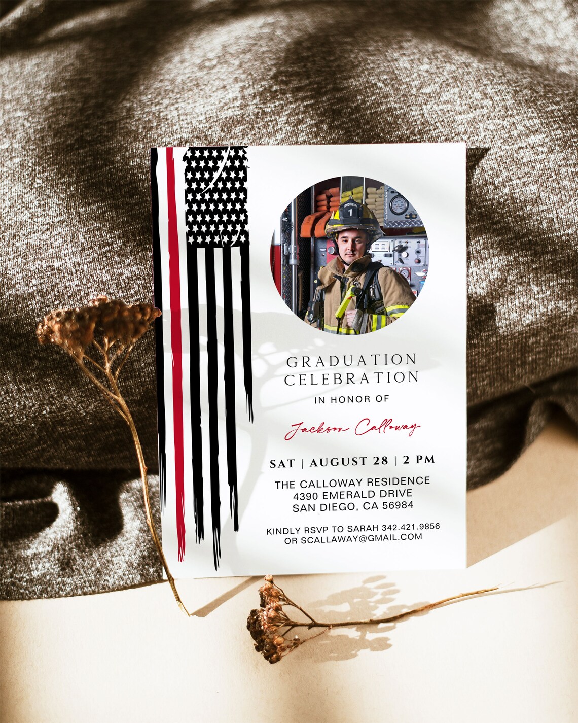 Firefighter Graduation Party Invitation Template, Thin Red Line Flag ...