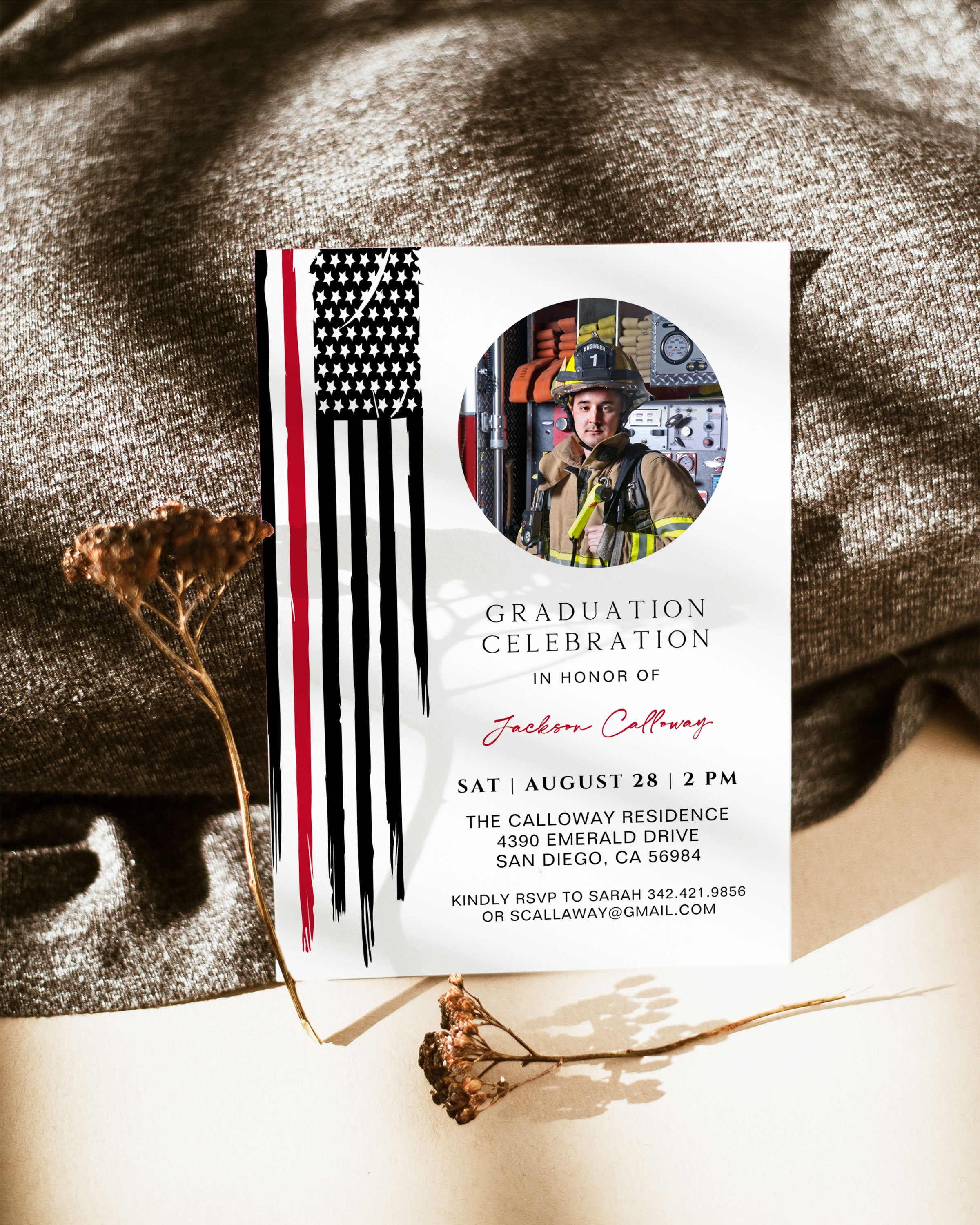 Firefighter Graduation Party Invitation Template, Thin Red Line Flag ...