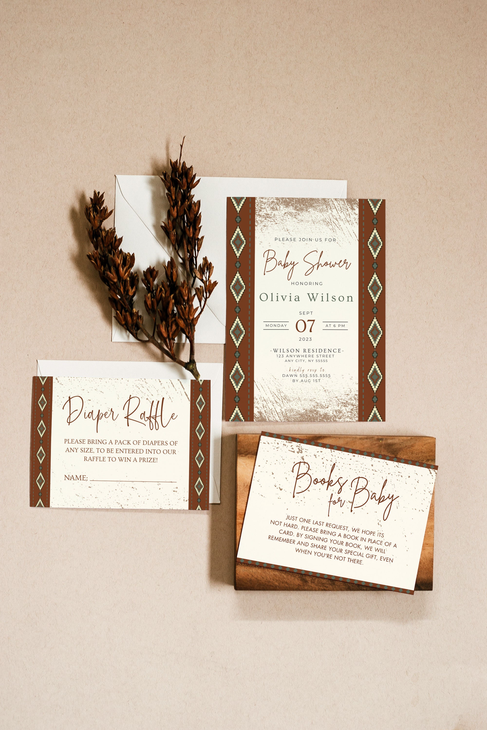 Aztec Western Baby Shower Invitation, Terracotta Aztec Invitations ...