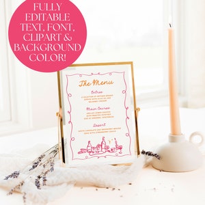 The Menu Table Sign Template, Quirky Hand Drawn Illustration Wedding ...