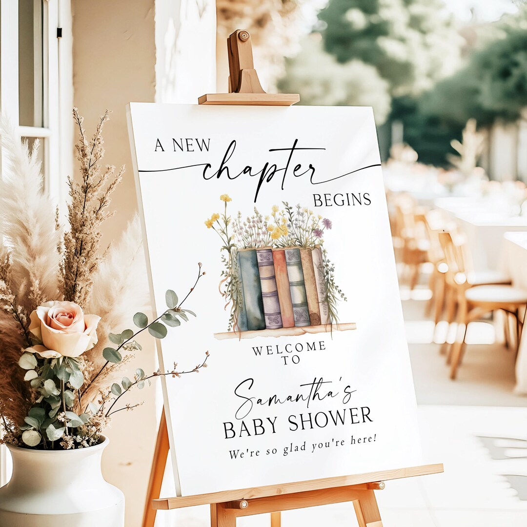 Printed + Shipped A New Chapter Baby Shower Welcome Sign, Her Next ...