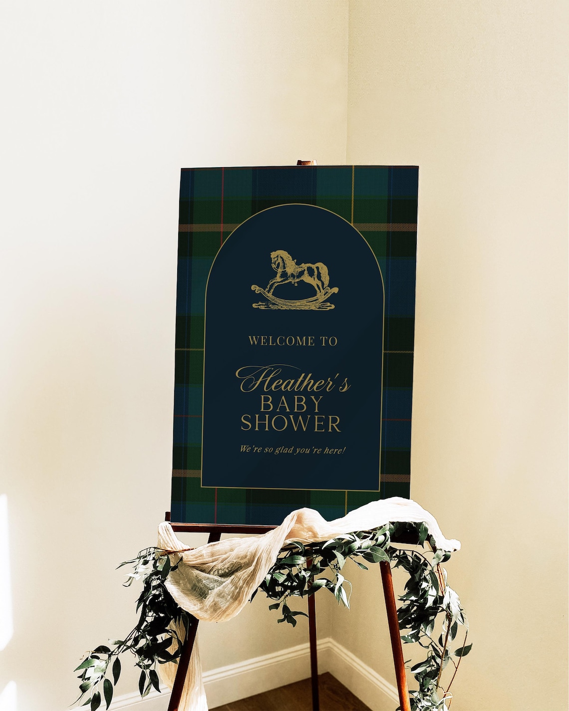 Classic Plaid Baby Shower Welcome Sign Vintage Rocking Horse Welcome ...
