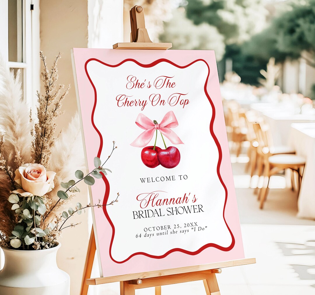 Cherry on Top Bridal Shower Welcome Sign, Cherry Sweet Wedding Shower ...