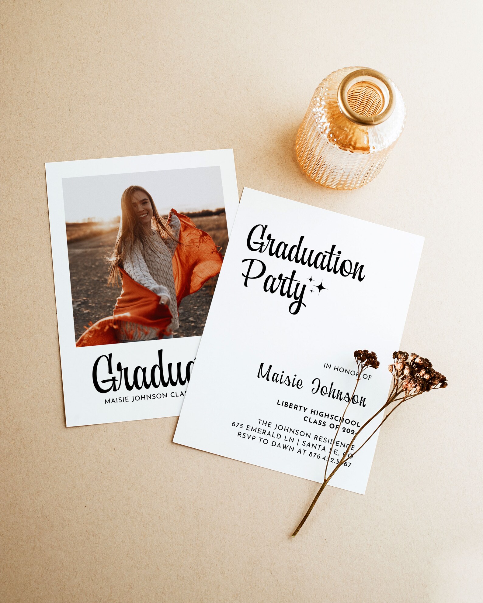 Modern Retro Graduation Party Invitation Template DIY Editable Photo ...
