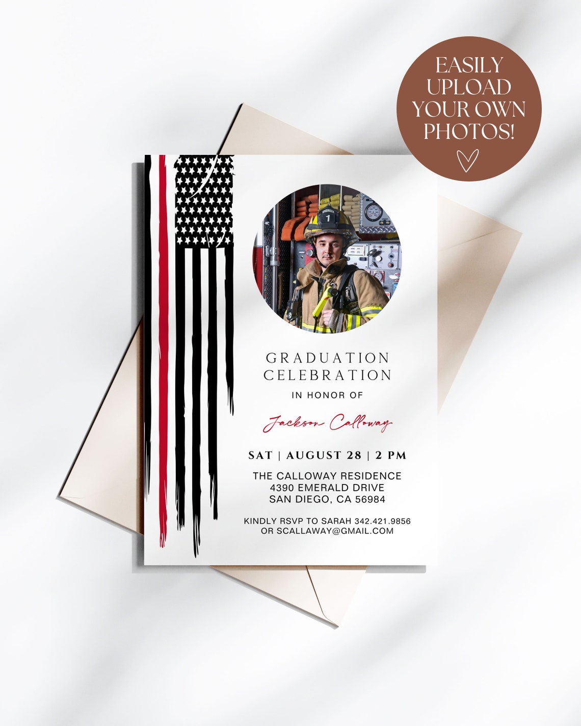 Firefighter Graduation Party Invitation Template, Thin Red Line Flag ...