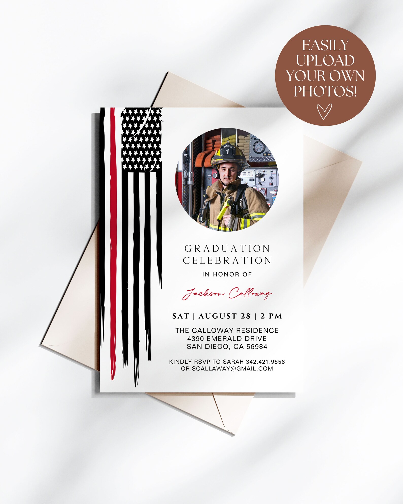 Firefighter Graduation Party Invitation Template, Thin Red Line Flag ...