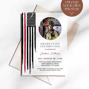 Firefighter Graduation Party Invitation Template, Thin Red Line Flag ...
