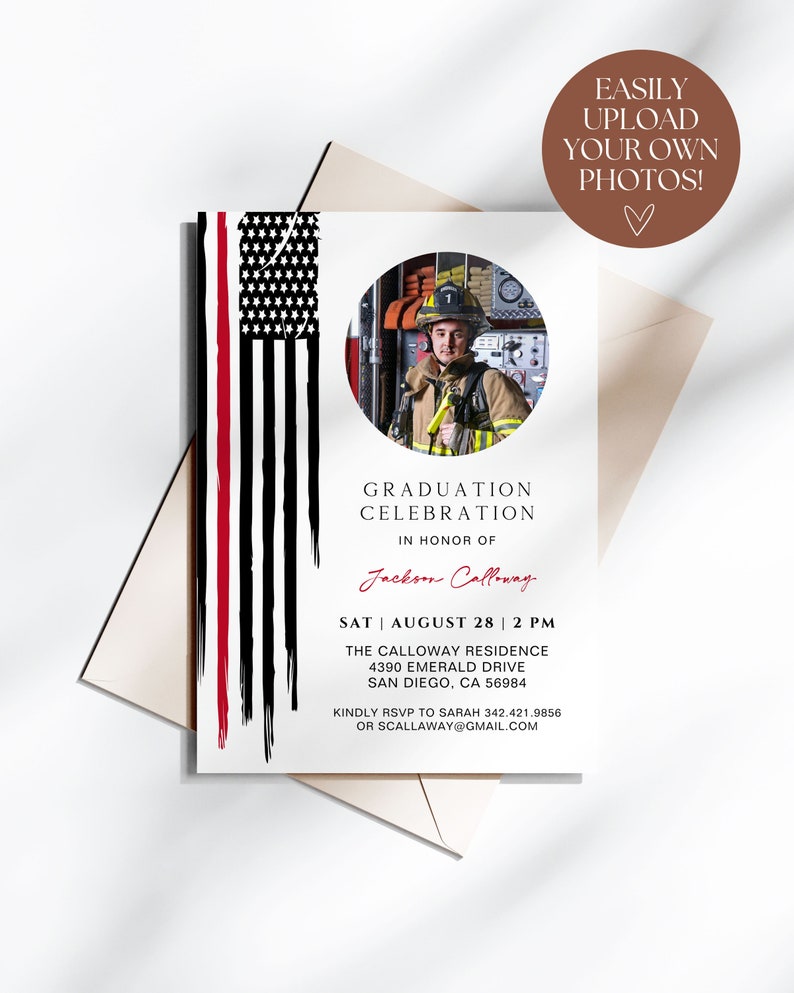 Firefighter Graduation Party Invitation Template, Thin Red Line Flag ...