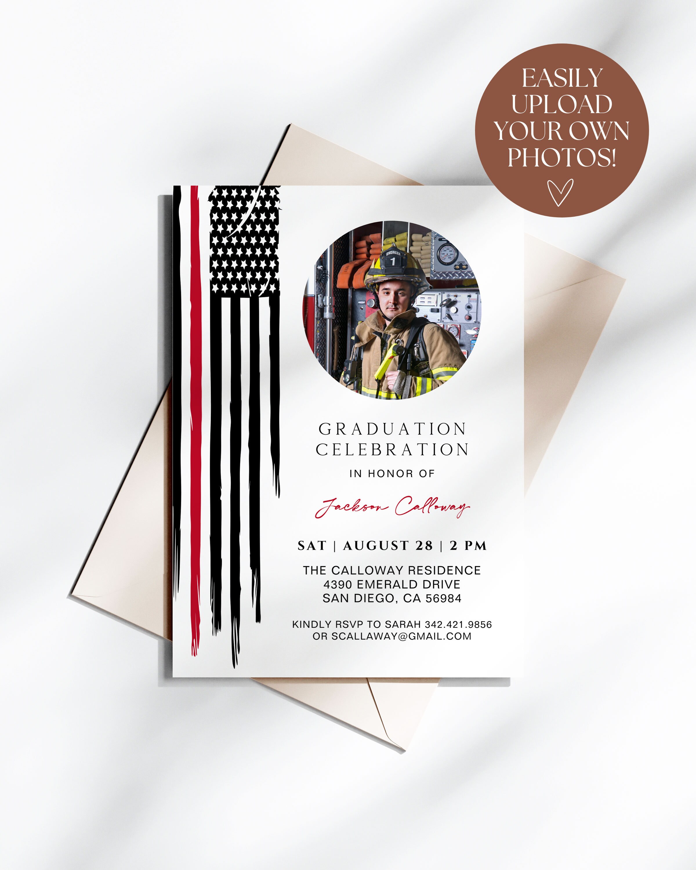 Firefighter Graduation Party Invitation Template, Thin Red Line Flag ...