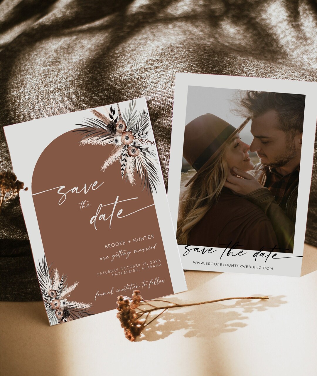 Photo Save the Date Template Boho Save the Dates Pampas - Etsy