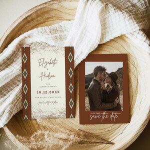 Southwestern Photo Save the Date Card Aztec Editable Western Invitation ...