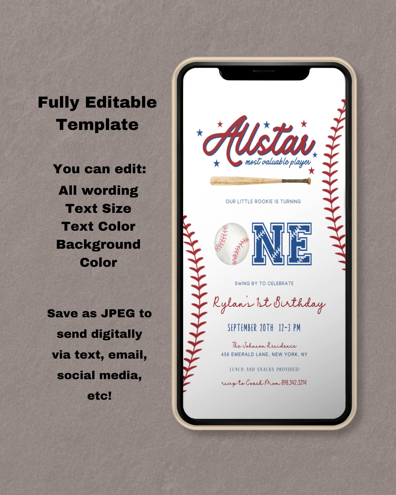 MVP Baseball Birthday Invitation, Baseball First Birthday Text Invite ...