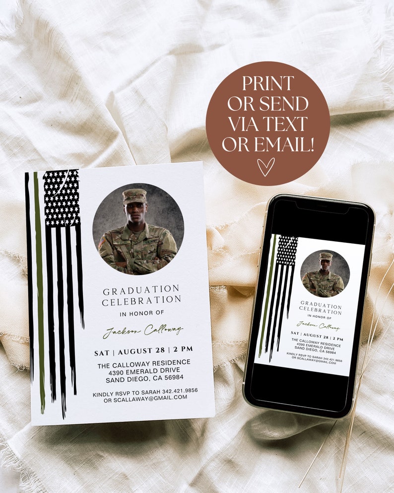 Basic Training Military Graduation Invitation Template, Thin Green Line ...