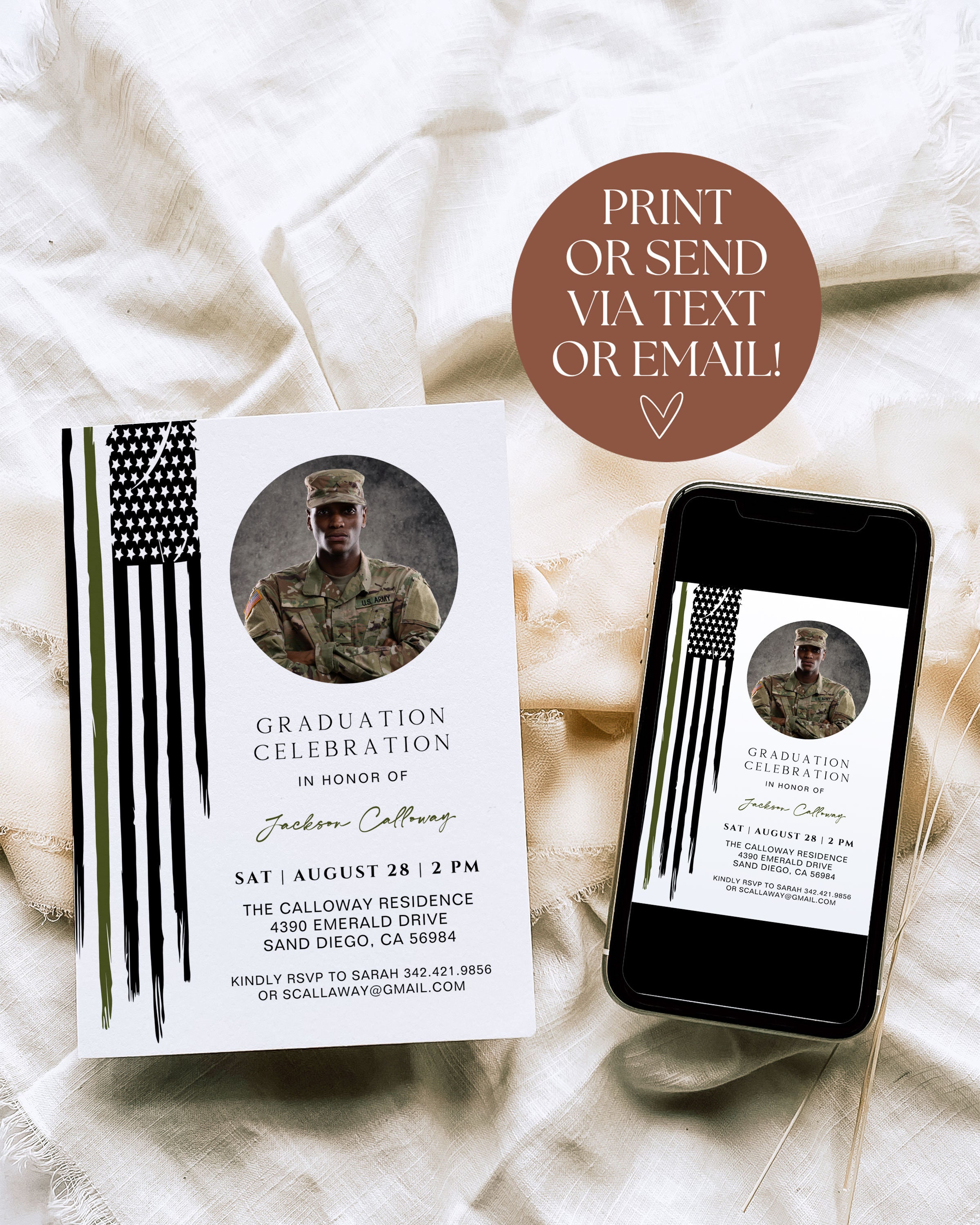 Basic Training Military Graduation Invitation Template, Thin Green Line ...