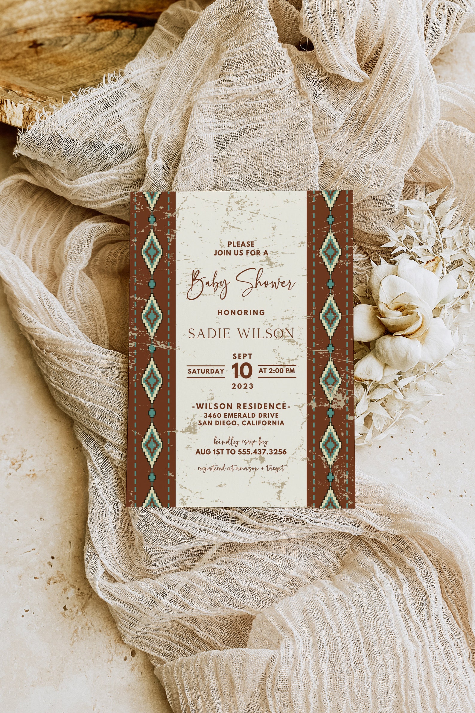 Aztec Western Baby Shower Invitation, Terracotta Aztec Invitations ...