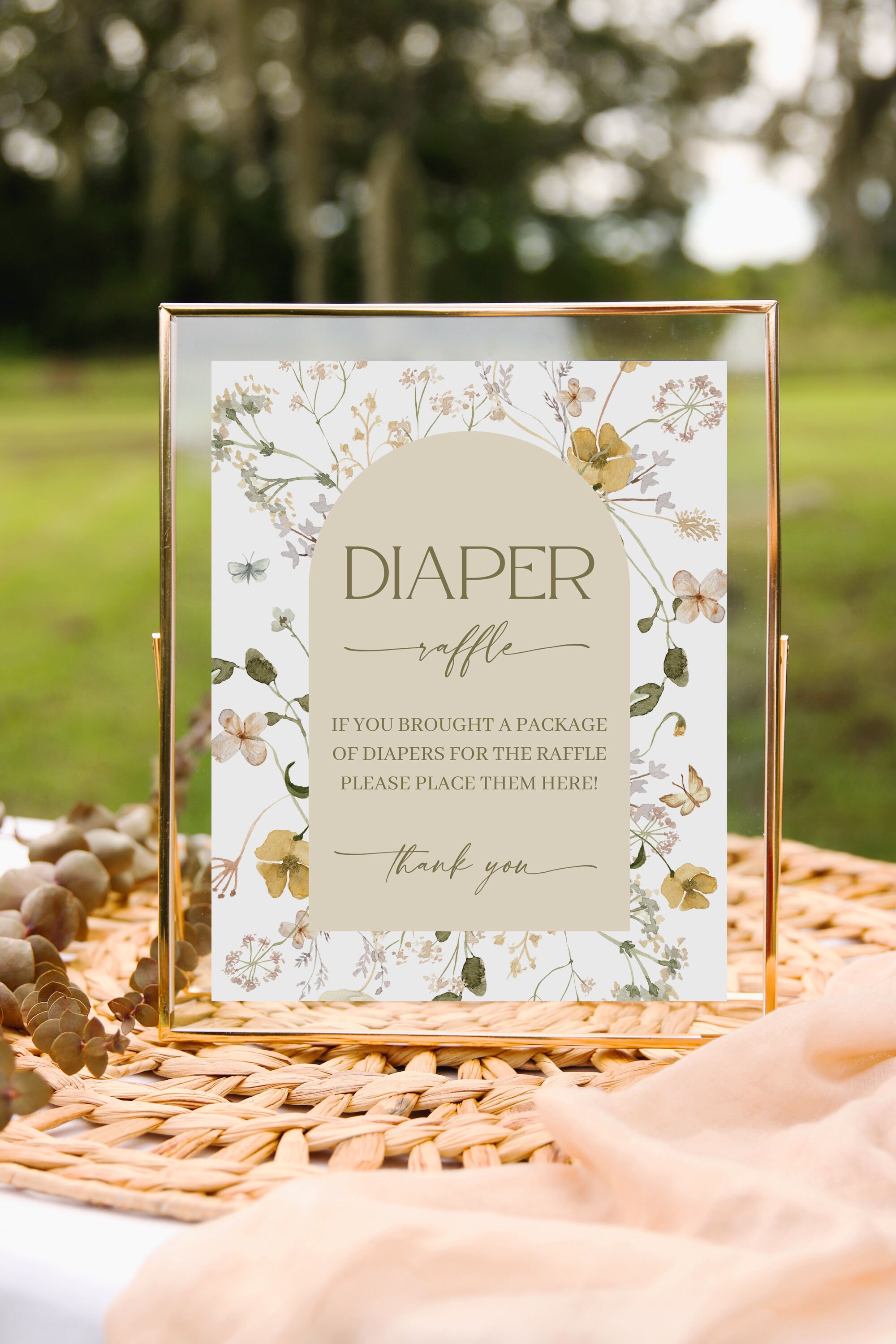 Wildflower Baby Shower Diaper Raffle Sign and Raffle Tickets, Diaper ...