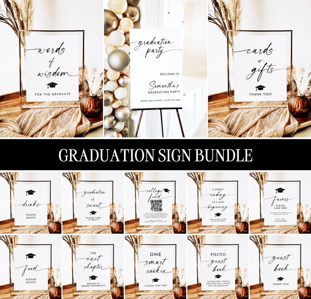 Graduation Party Sign Bundle, Editable Grad Party Templates, Printable ...