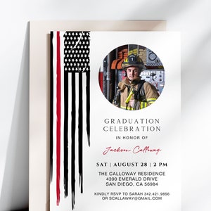 Firefighter Graduation Party Invitation Template, Thin Red Line Flag ...