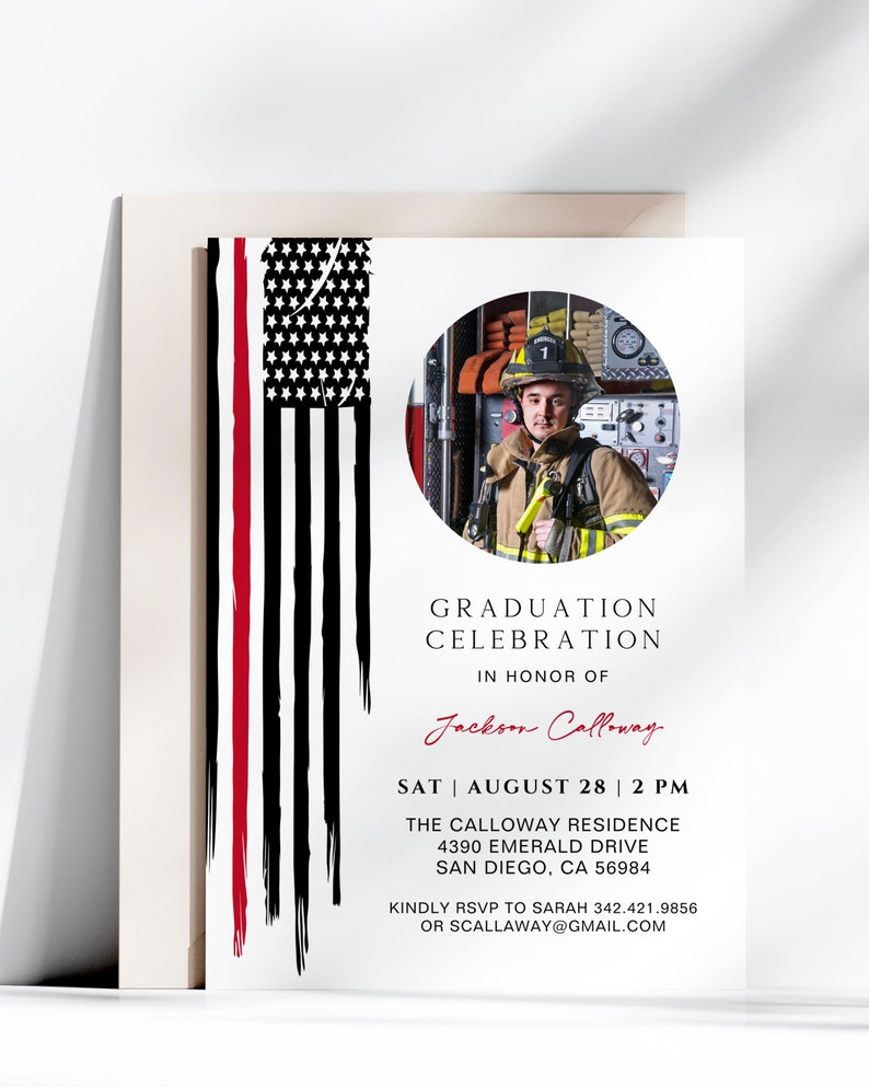 Firefighter Graduation Party Invitation Template, Thin Red Line Flag ...