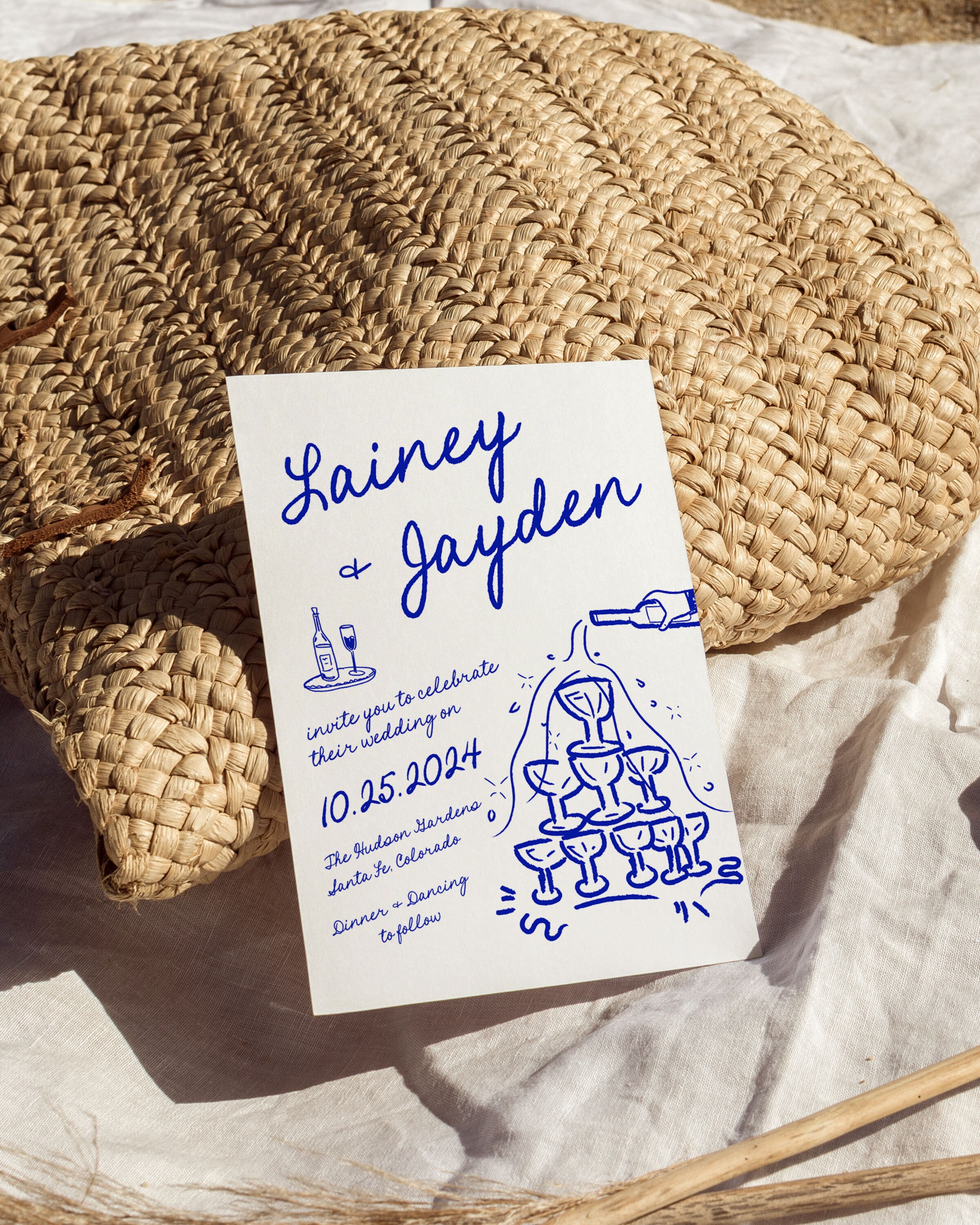 Wedding Invitation Template Hand Drawn Parisian Champagne Tower Invite