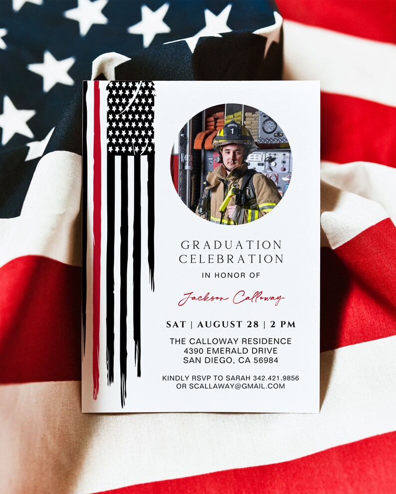 Firefighter Graduation Party Invitation Template, Thin Red Line Flag ...