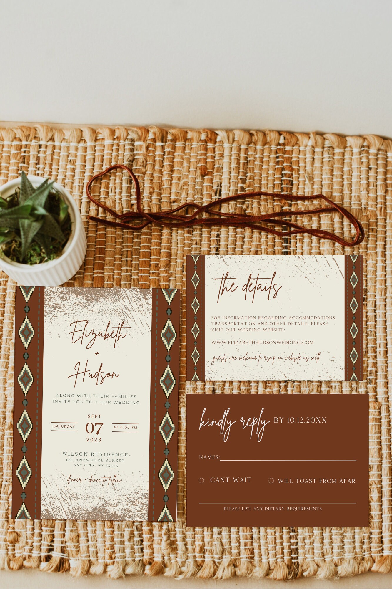 Aztec Western Wedding Invitation Suite, Southwestern Wedding Invitation ...