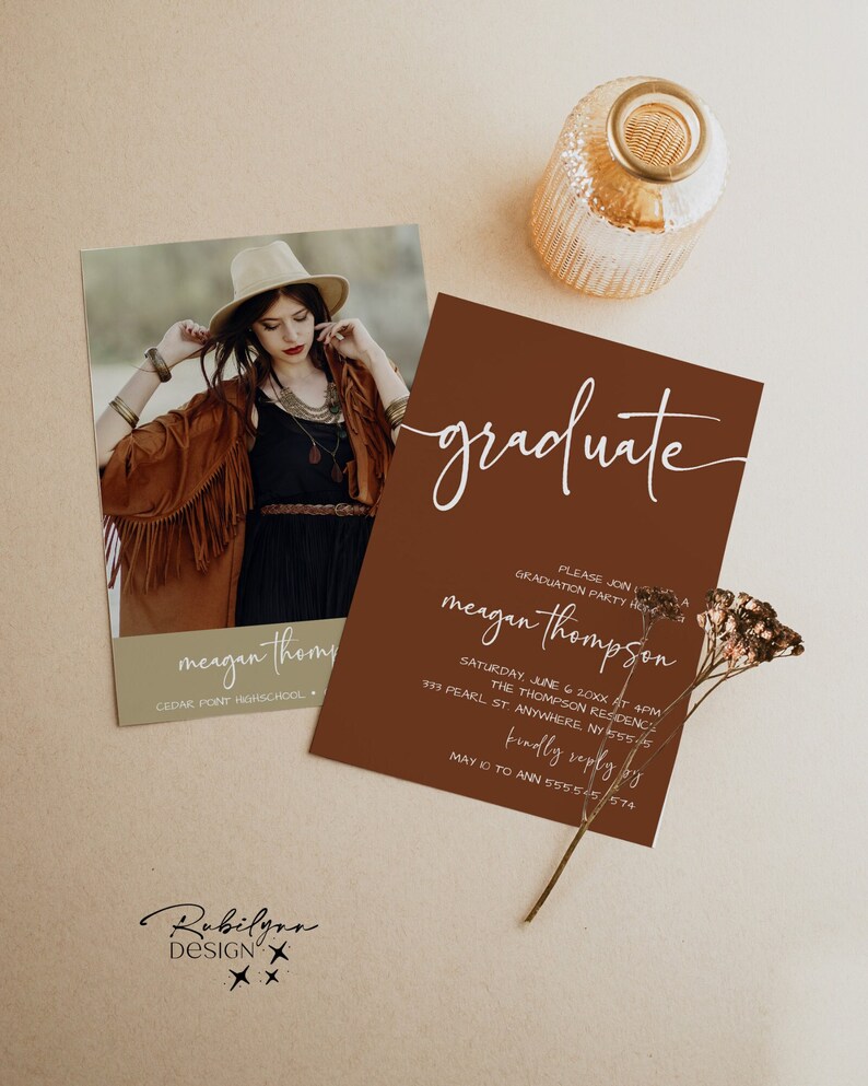 Rustic Terracotta Graduation Party Invitation, DIY Printable Boho ...