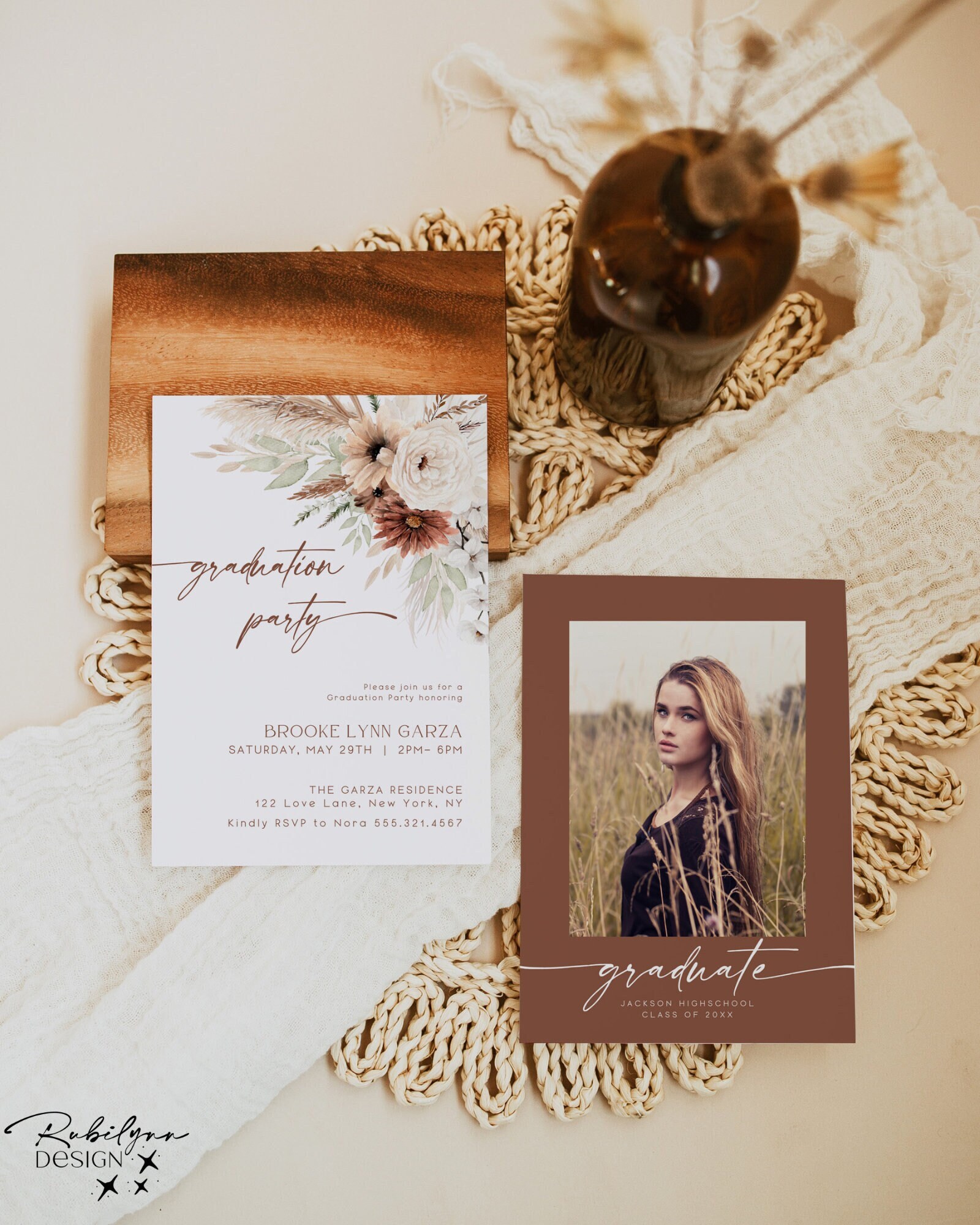 Terracotta Graduation Party Invitation, Boho Graduation Photo Invite ...