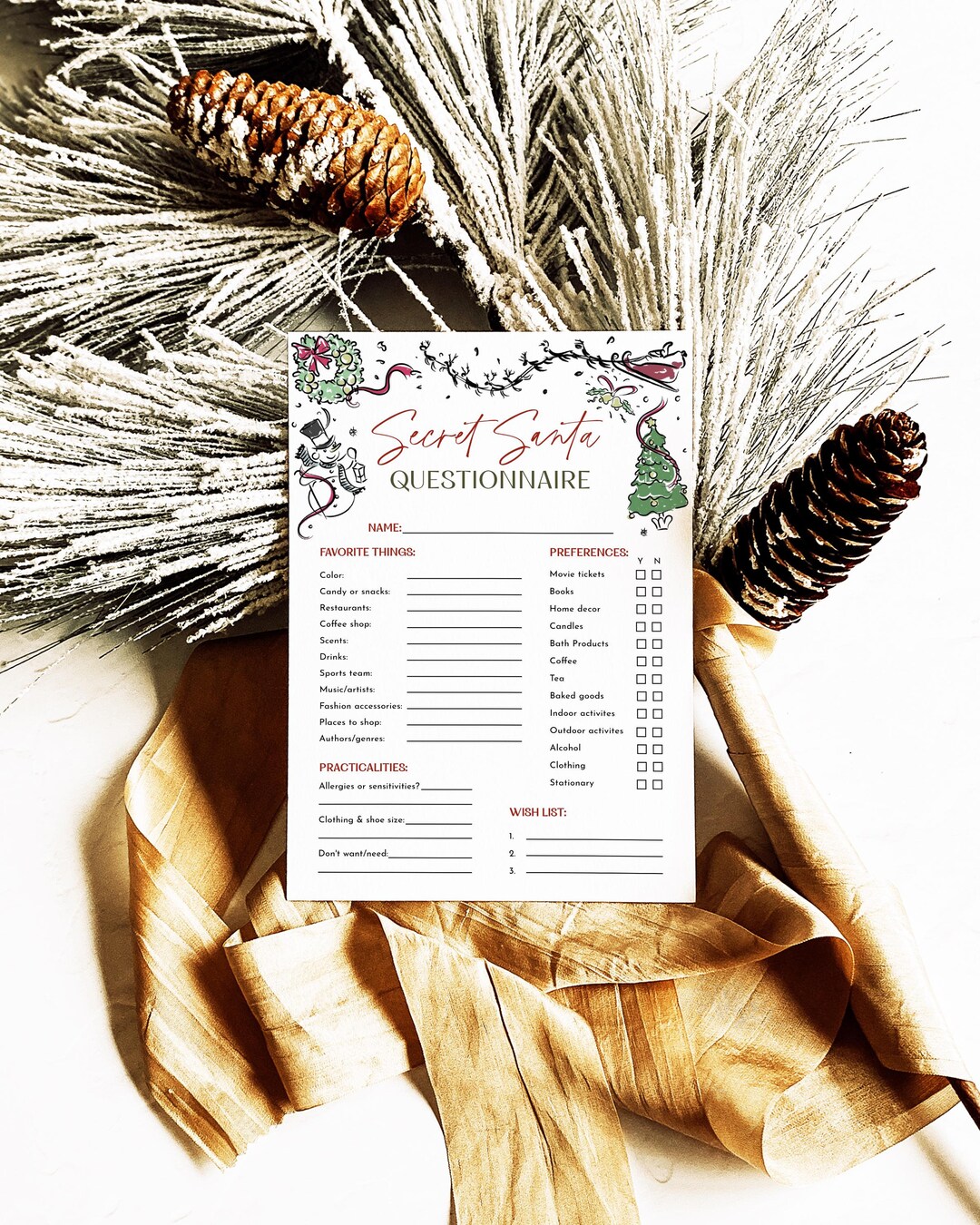 Christmas Secret Santa Questionnaire Template, Gift Exchange Form ...