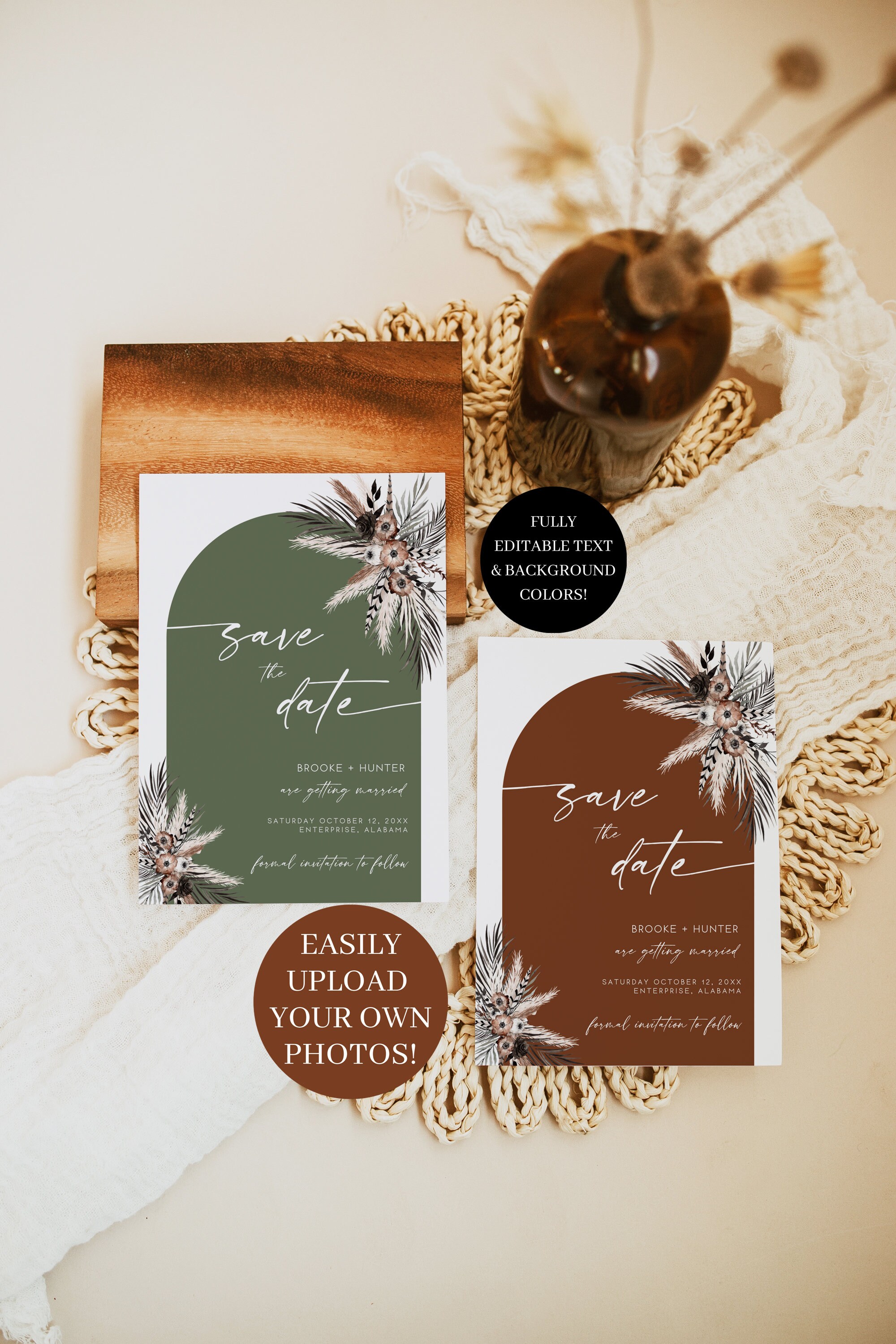 Rustic Save the Date Template, Boho Save the Date Invite, Modern Save ...