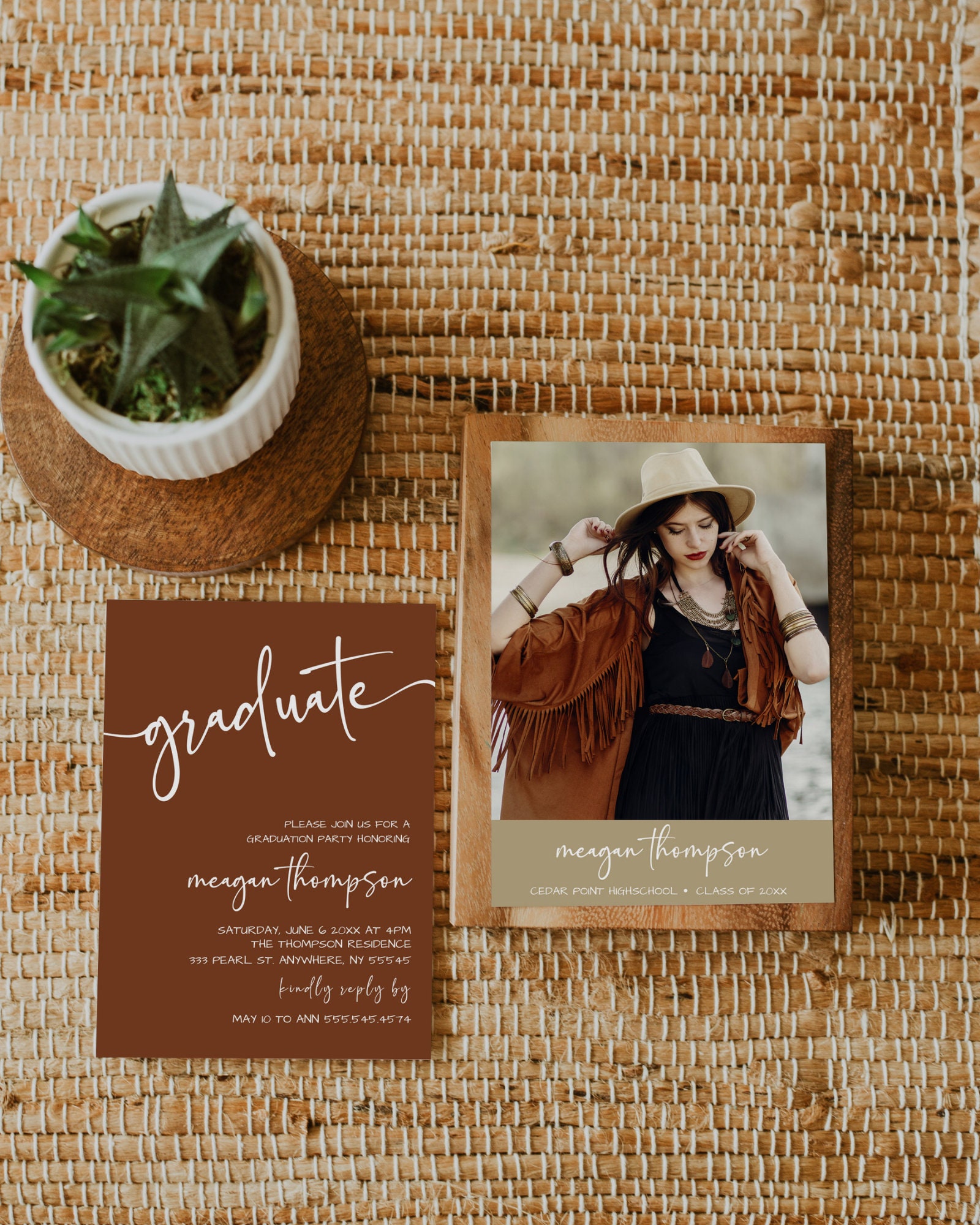Rustic Terracotta Graduation Party Invitation, DIY Printable Boho ...