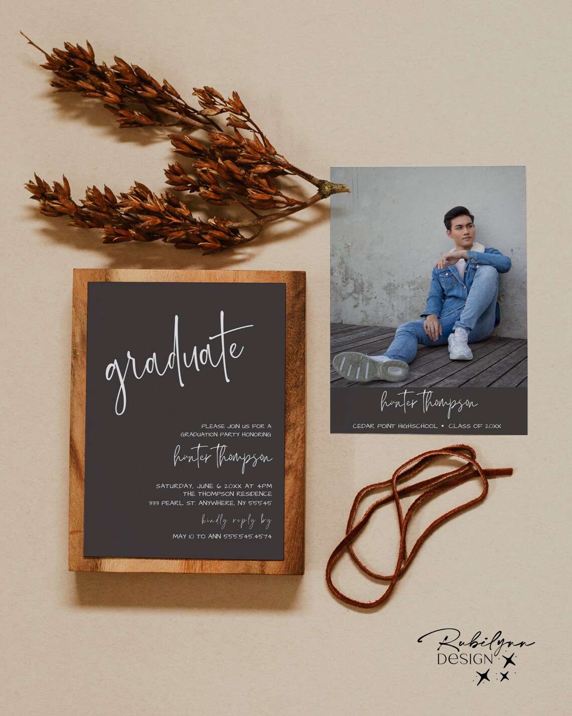 Graduation Party Invitation, Boho Graduation Photo Invite, Grey Invite ...