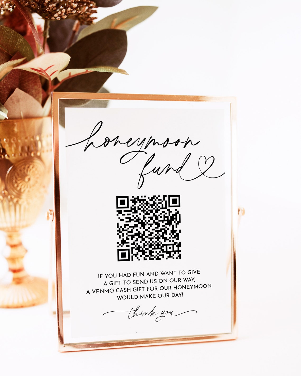 Wedding Honeymoon Fund Sign Template, DIY Editable Minimalist QR Code ...