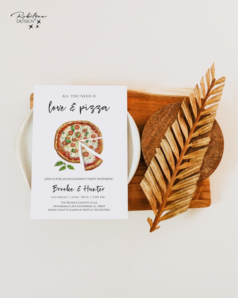 Love and Pizza Engagement Invitation, Pizza Party Engagement Invitation ...