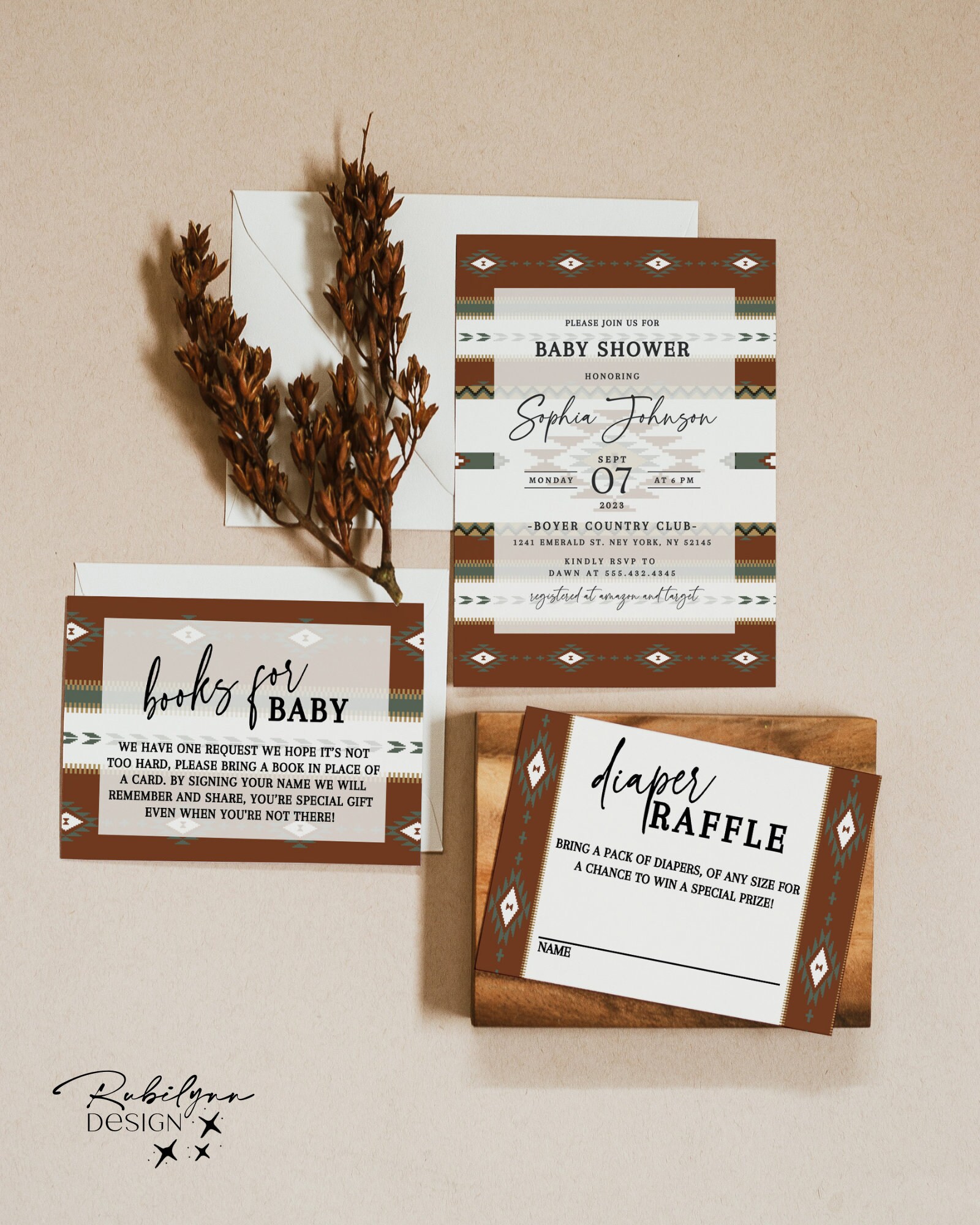 Western Baby Shower Invitation Suite, Aztec Wester Baby Shower ...