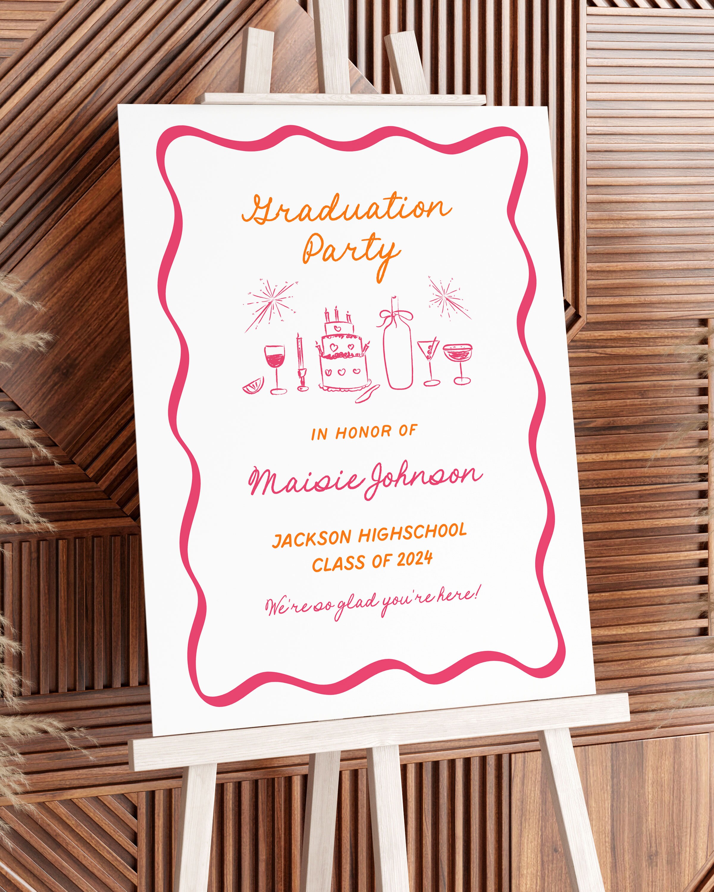 Whimsical Hand Drawn Graduation Party Sign Handwritten Wavy Border ...