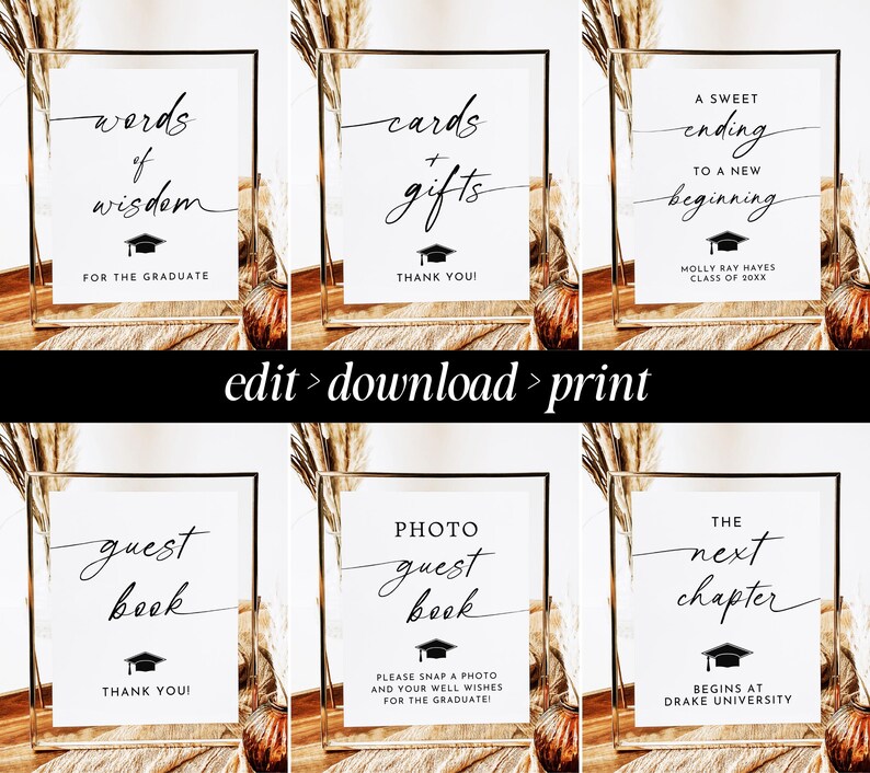 Graduation Party Sign Bundle, Editable Grad Party Templates, Printable ...