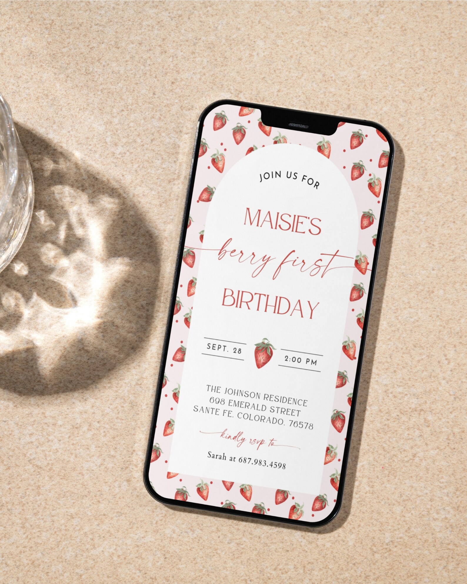 Strawberry 1st Birthday Invitation Template Girl Birthday Party Berry ...