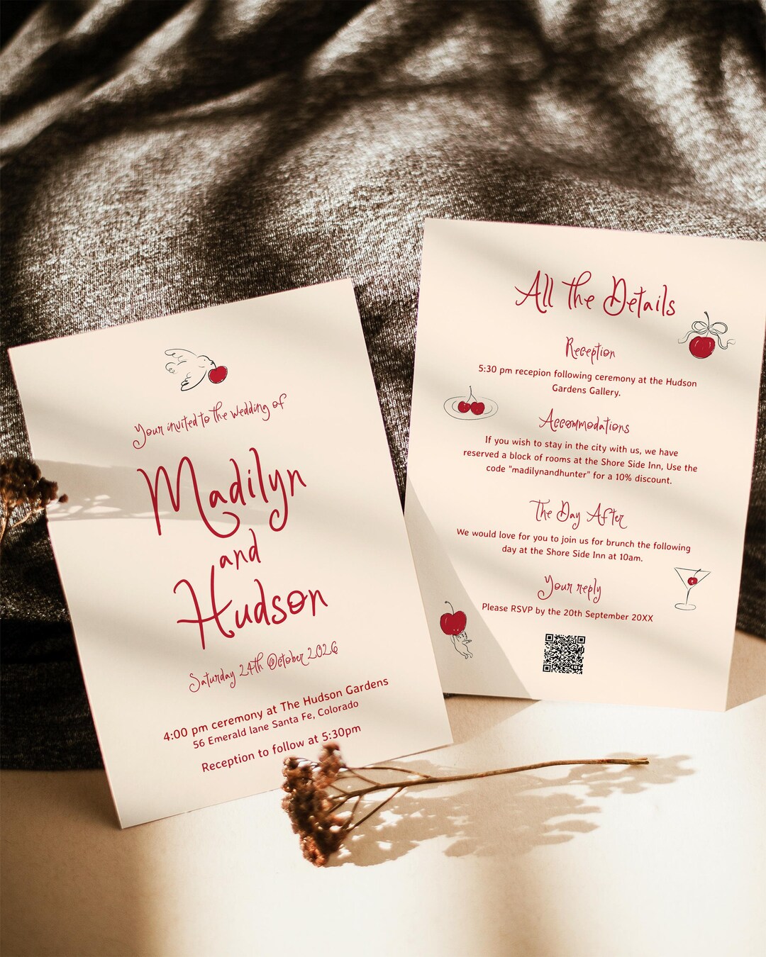 Hand Drawn Wedding Invitation Template, Whimsical Doodle Wedding ...