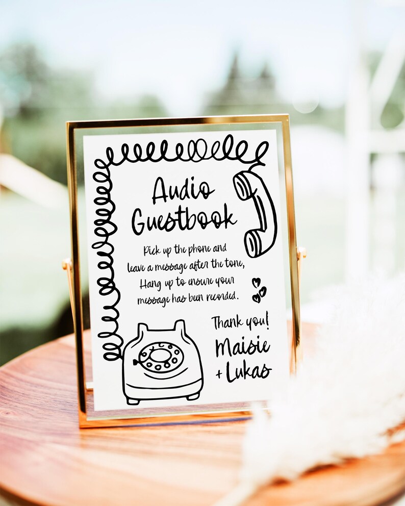 Audio Guestbook Table Sign Template, Quirky Hand Drawn Illustration ...