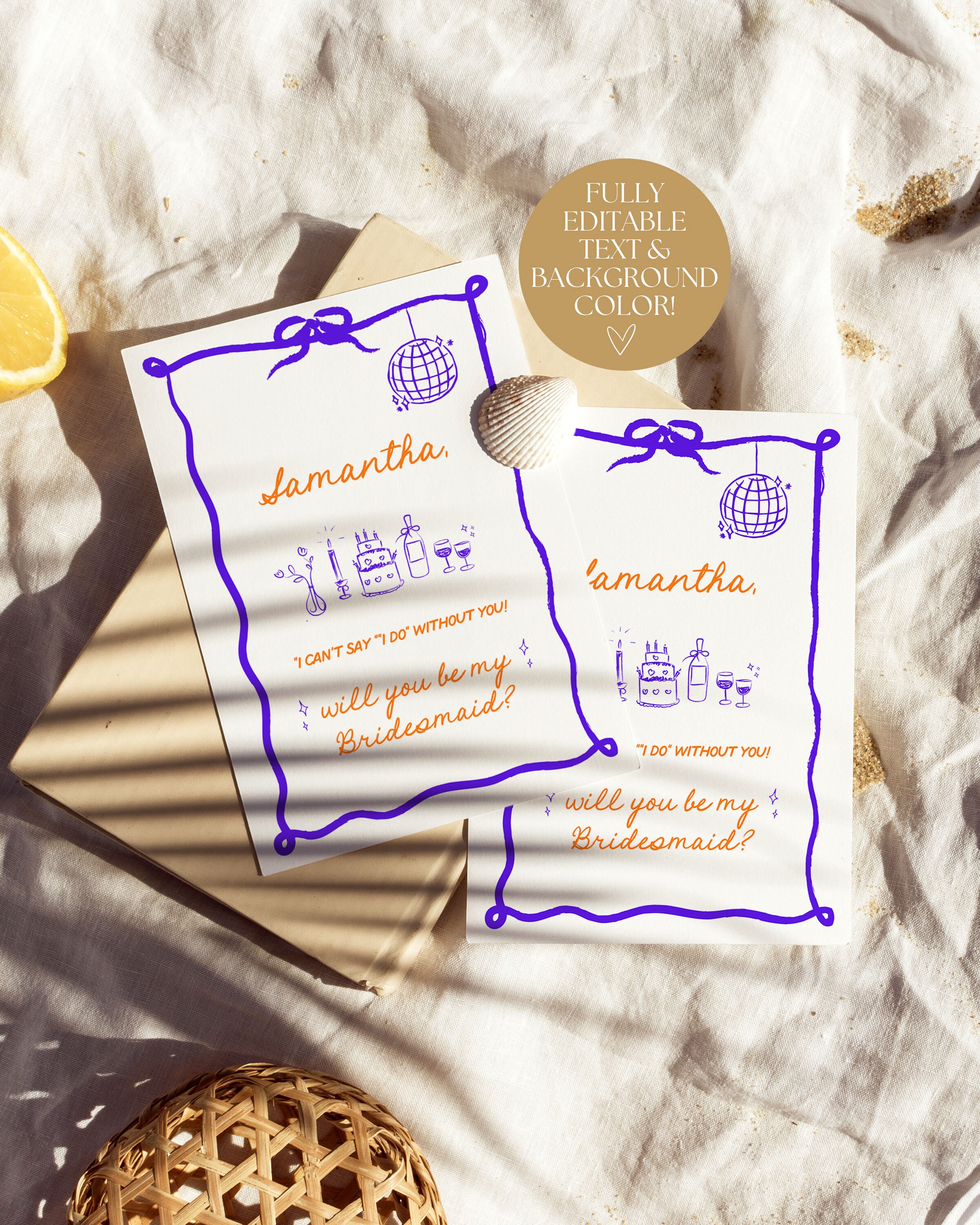 Bridesmaid Proposal Card Template, Hand Drawn Doodle Will You Be My ...