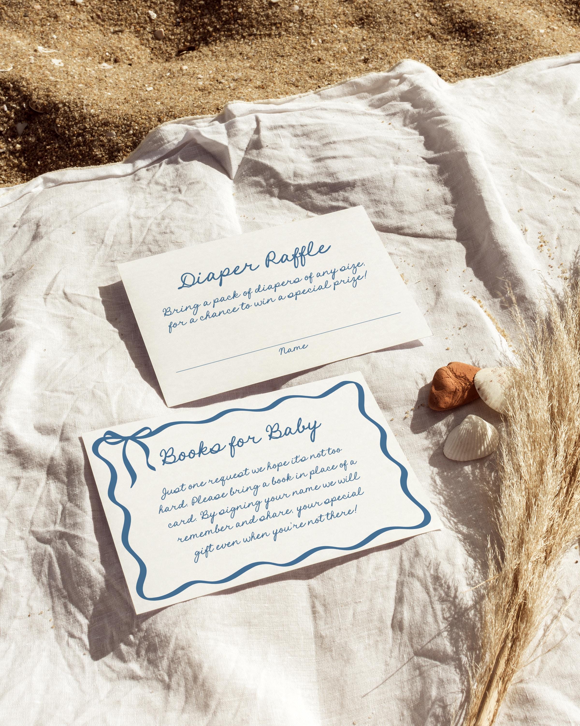 Blue Bow Curvy Border Boy Baby Shower Invitation Set Modern Wavy Frame ...