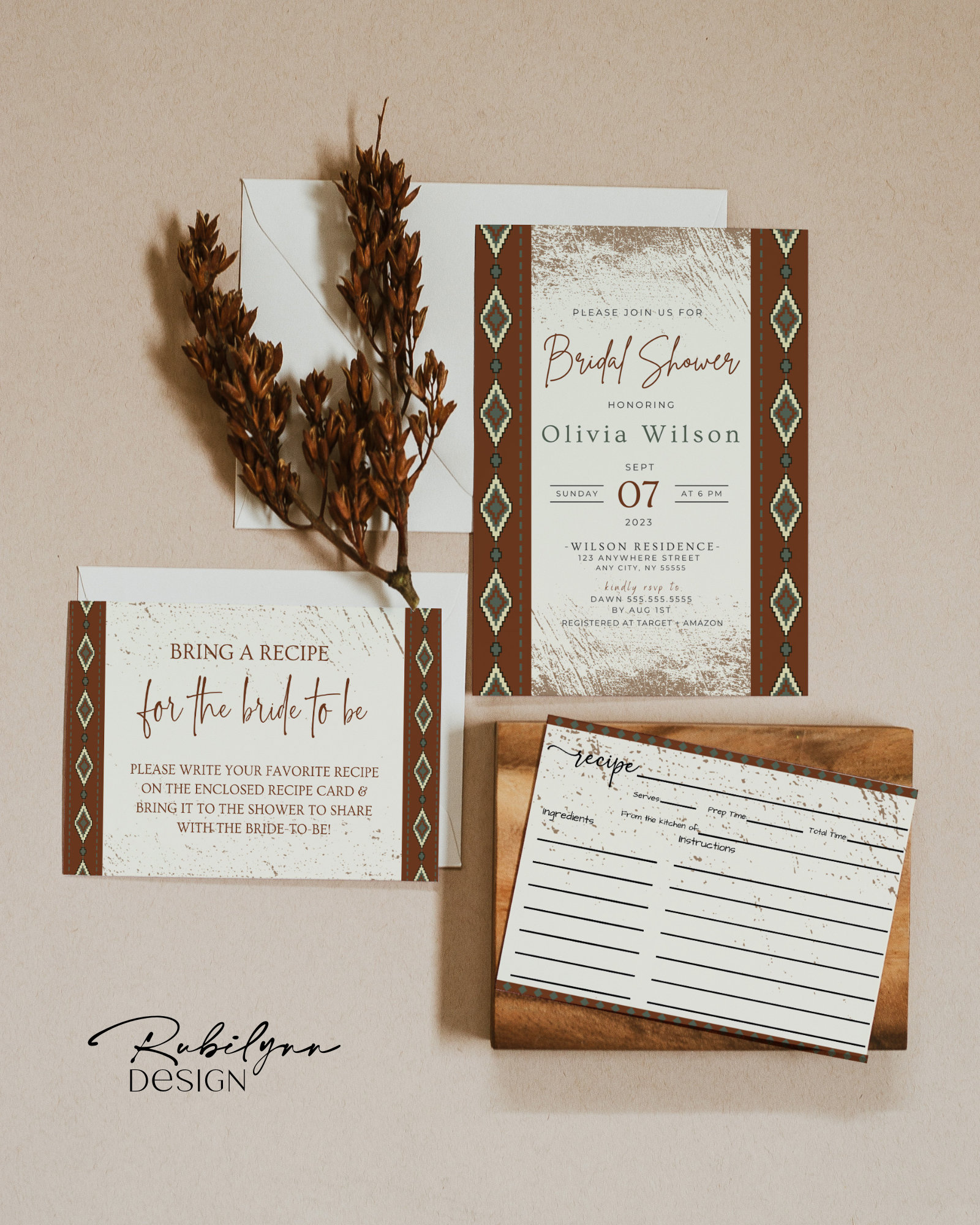 Southwestern Bridal Shower Invitation, Western Terracotta Invitation ...