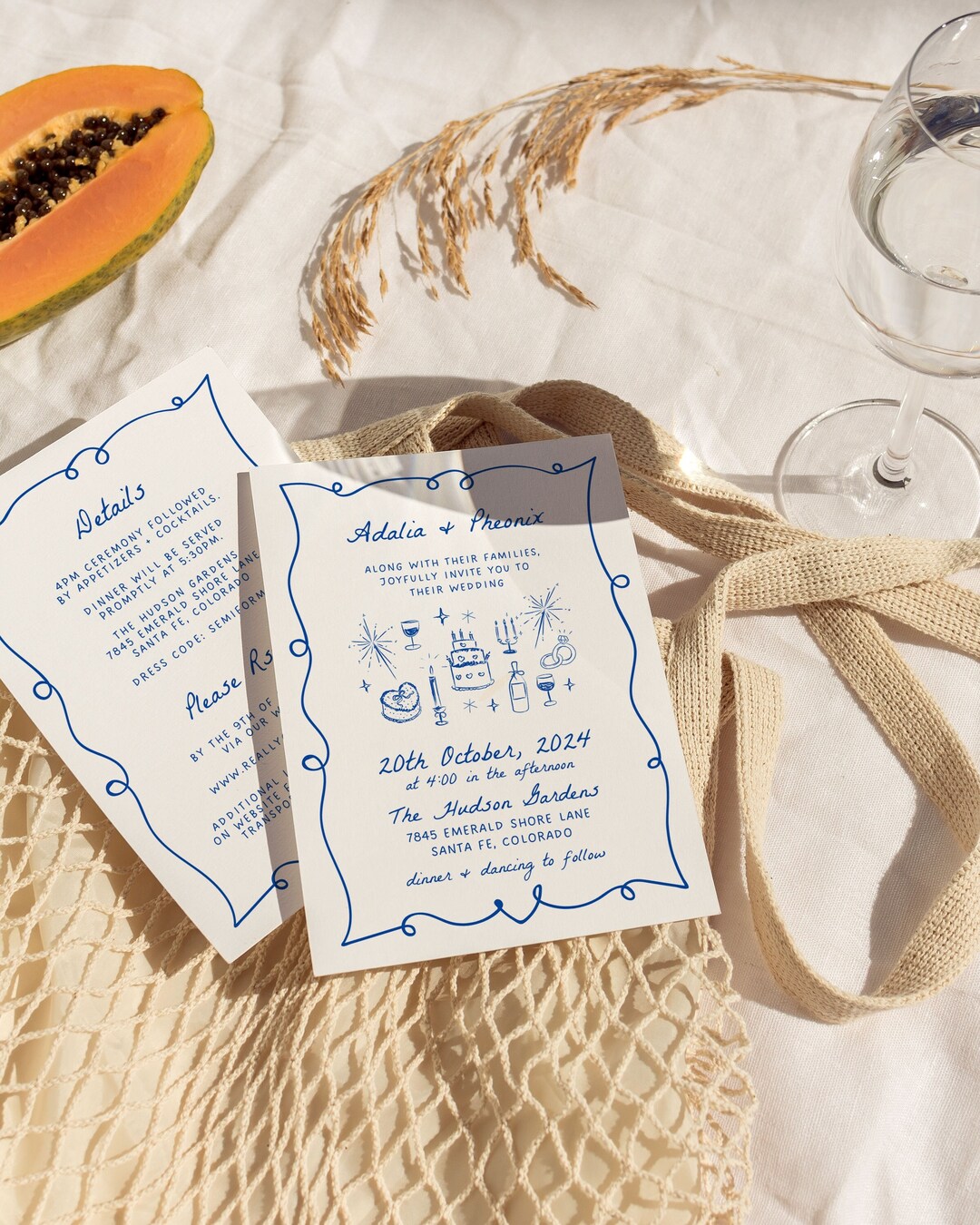 Hand Drawn Wedding Invitation Template, Whimsical Double Sided Invites ...