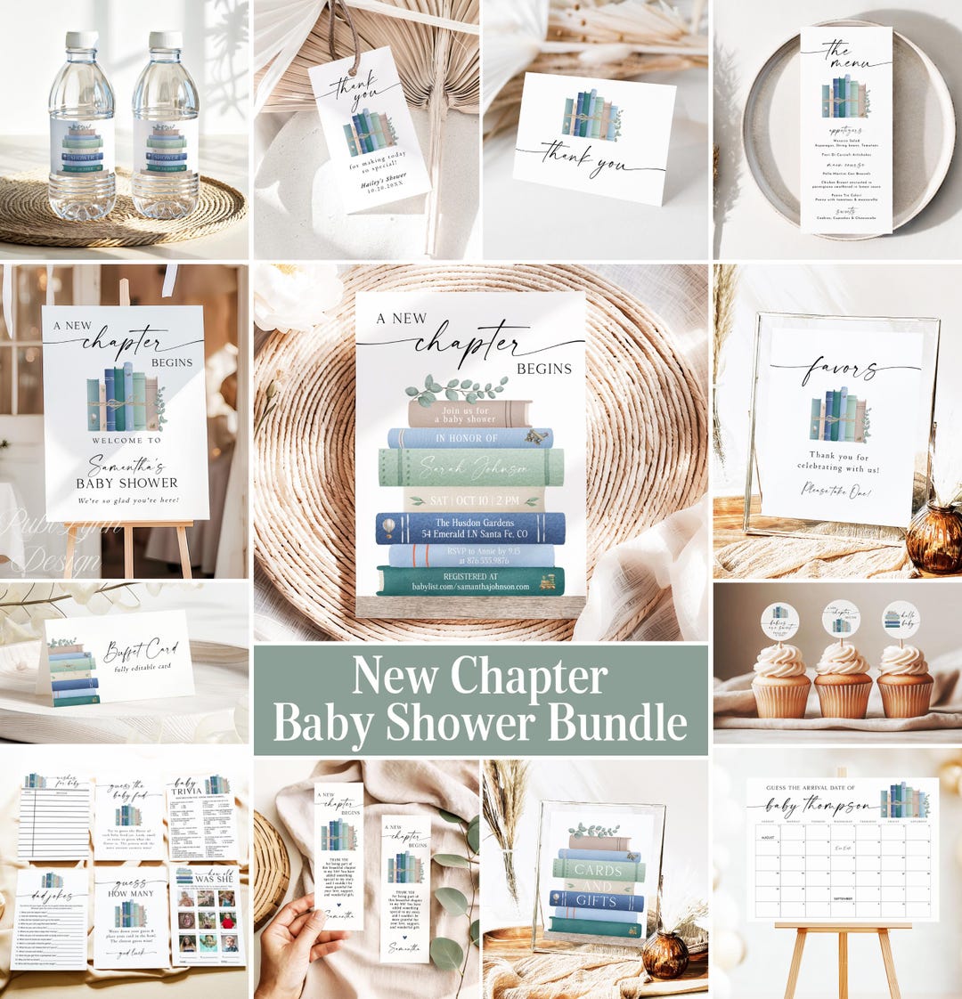 A New Chapter Begins Baby Shower Invitation Bundle Storybook Baby ...