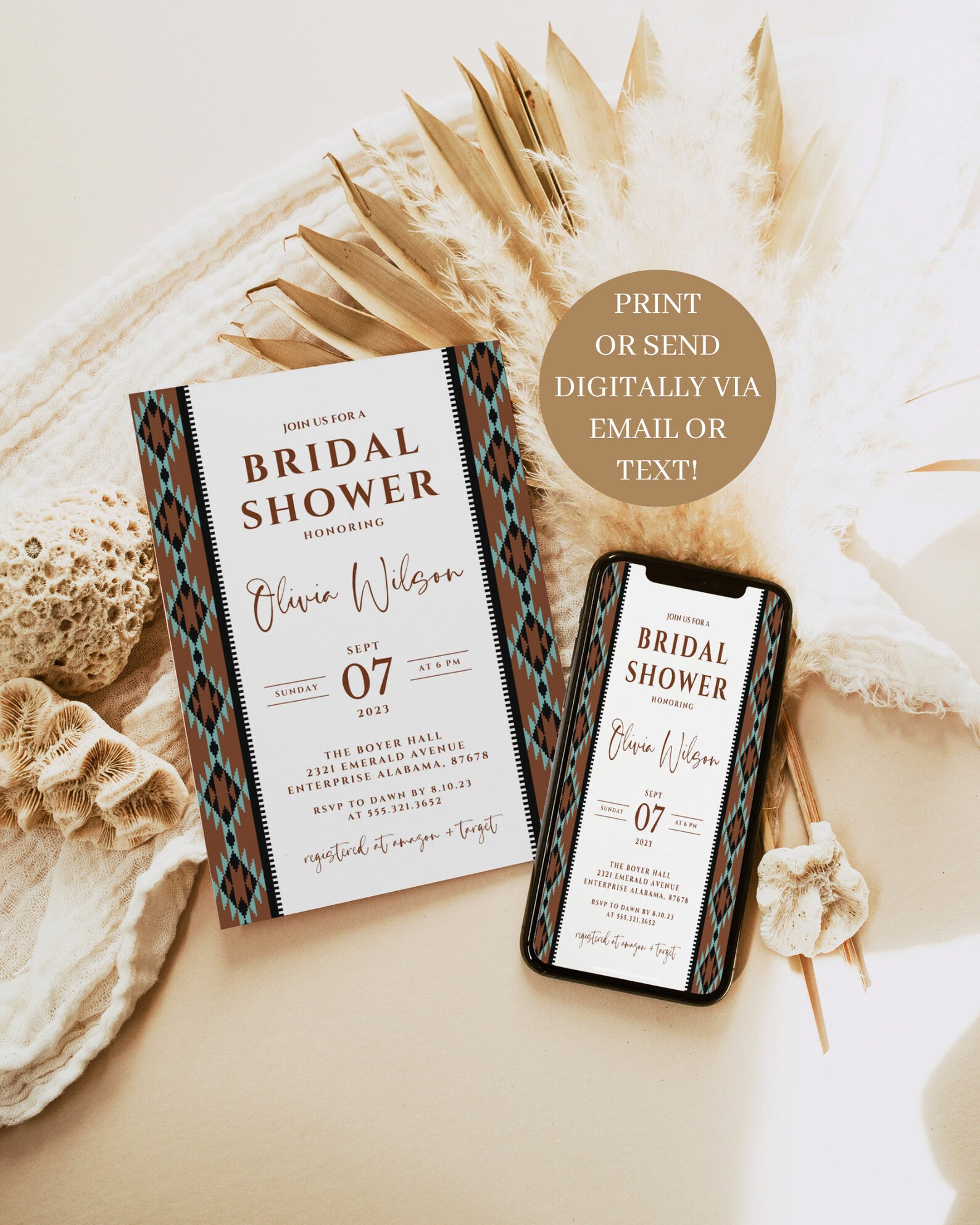 Southwestern Bridal Shower Invitation, Western Terracotta Invitation ...