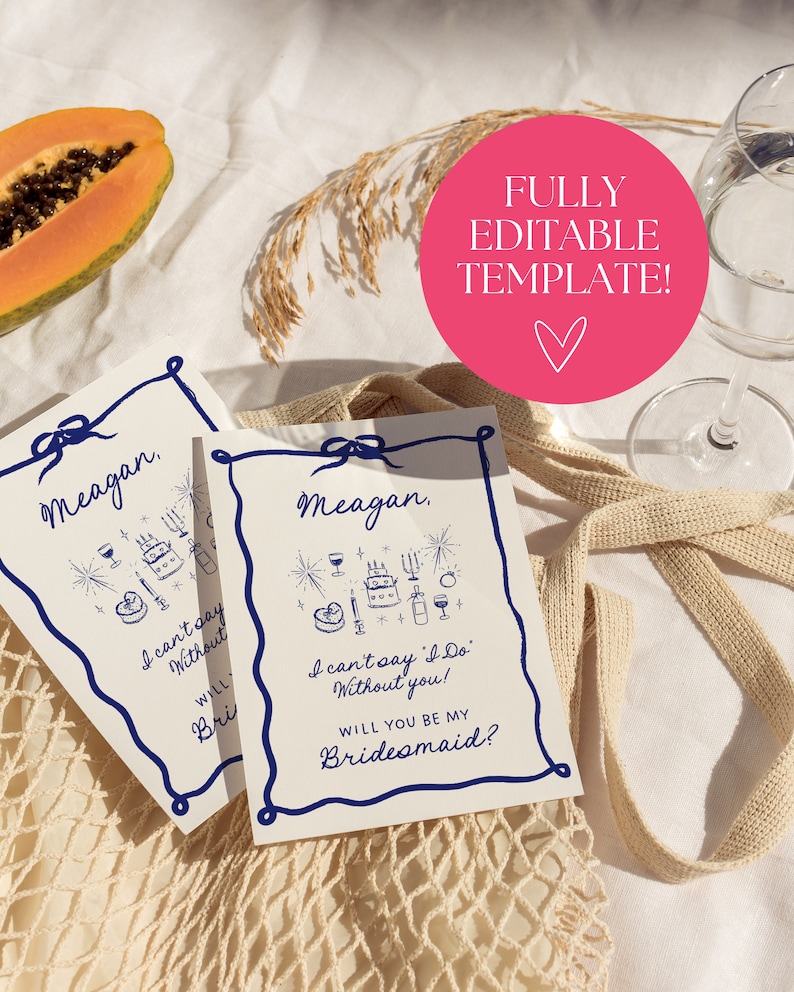 Bridesmaid Proposal Card Template, Hand Drawn Doodle Will You Be My ...