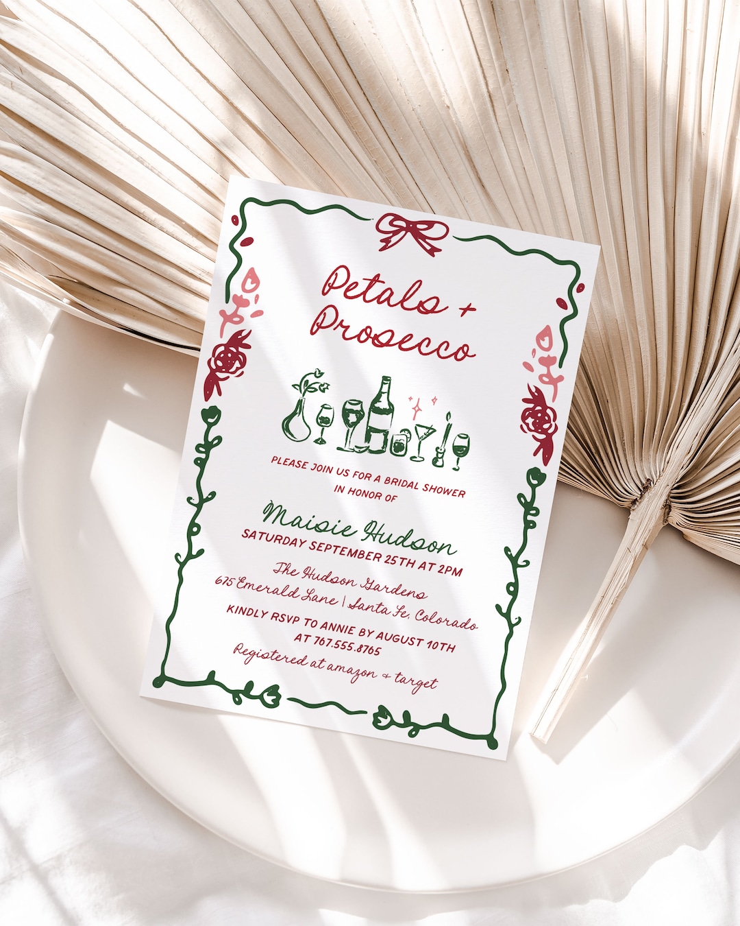 Bridal Shower Invitation Template, Editable Petals and Prosecco Wedding ...