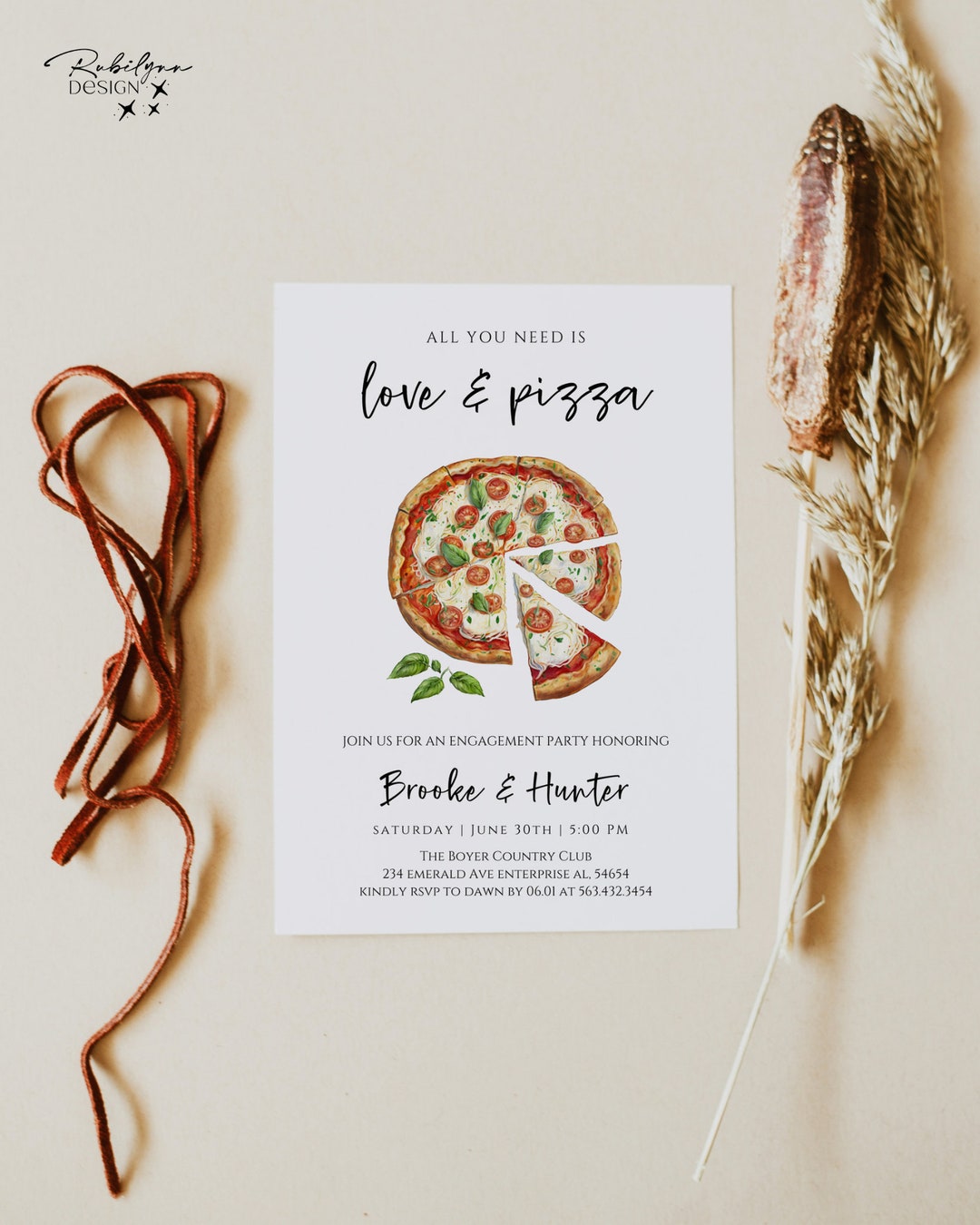 Love and Pizza Engagement Invitation, Pizza Party Engagement Invitation ...